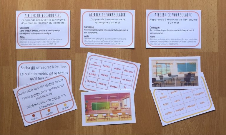 Ateliers autonomes -vocabulaire – les synonymes et les antonymes