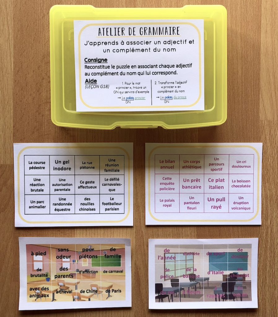 Ateliers autonomes – Grammaire – les adjectifs et les compléments du nom