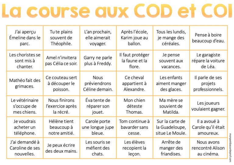 Ateliers autonomes – Grammaire – les COD et les COI