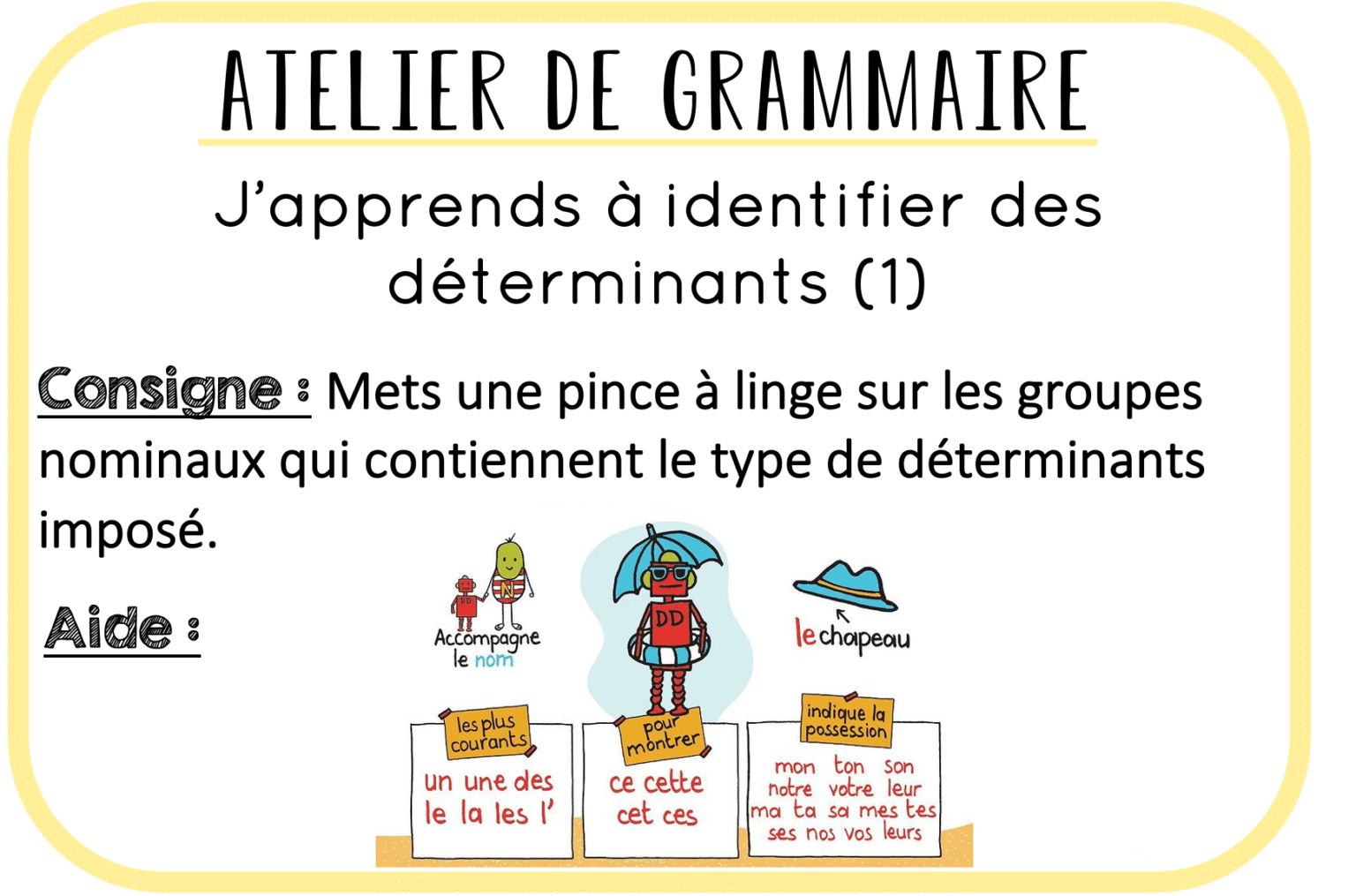 Ateliers autonomes – Grammaire – les déterminants