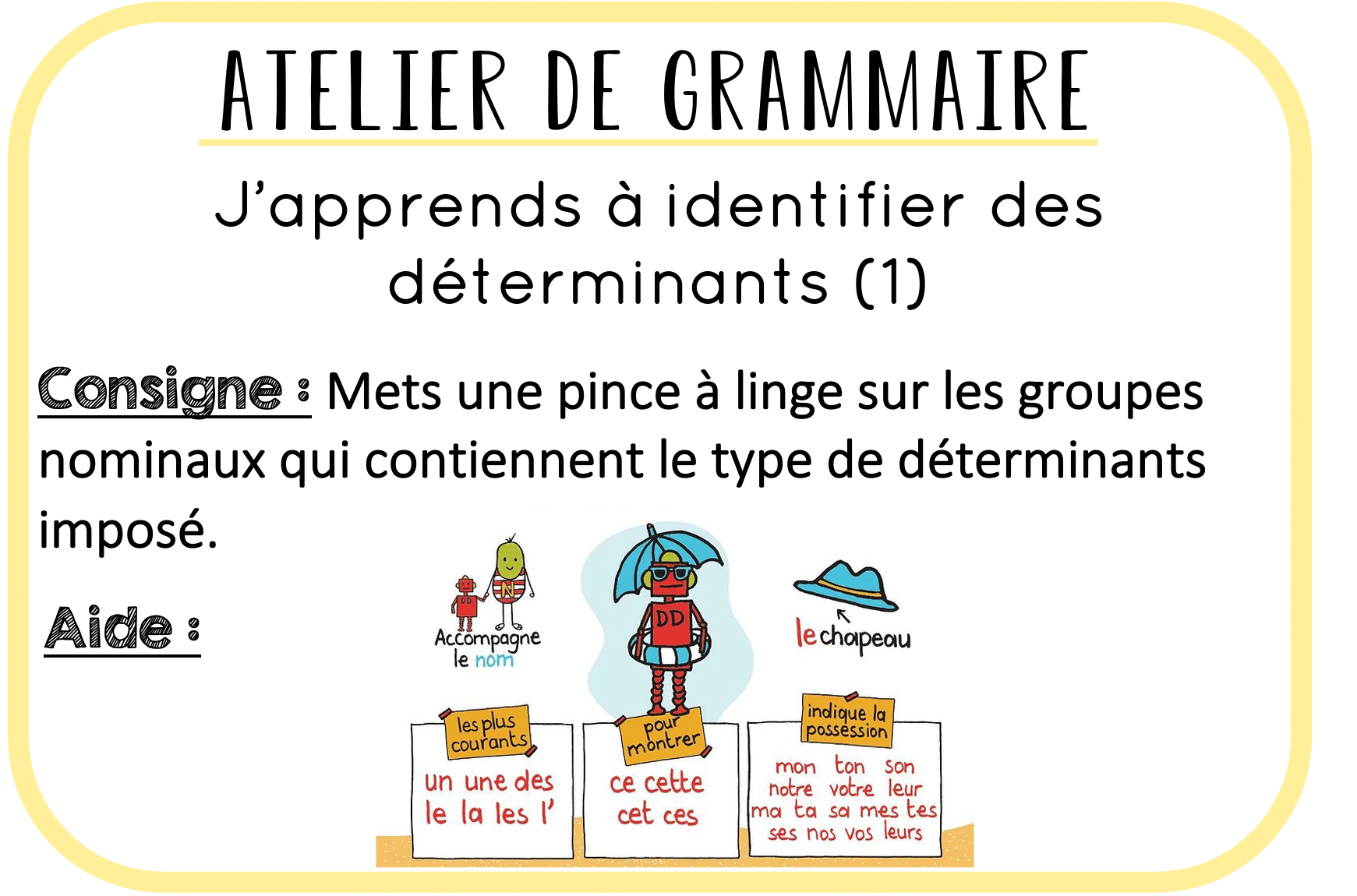 Ateliers autonomes – Grammaire – les déterminants