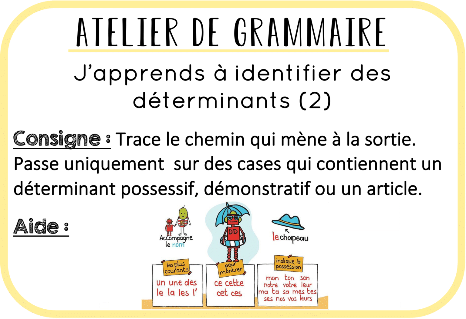 Ateliers autonomes – Grammaire – les déterminants