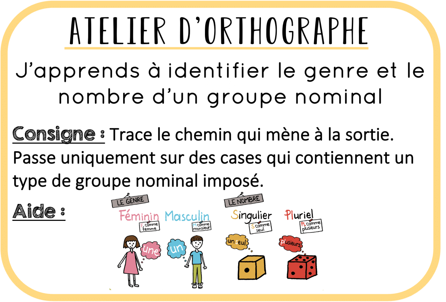 Ateliers autonomes – Orthographe – le genre et le nombre des noms