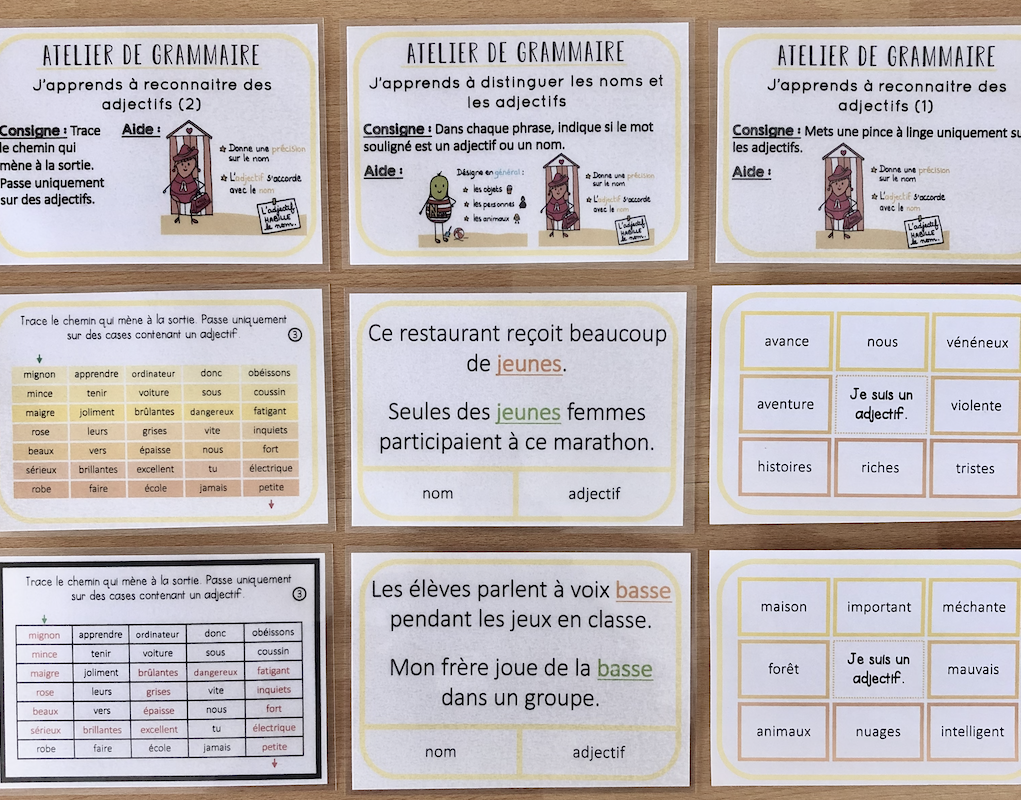 Ateliers autonomes – Grammaire – les adjectifs