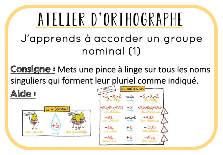 Ateliers autonomes – Orthographe – l’accord dans le groupe nominal