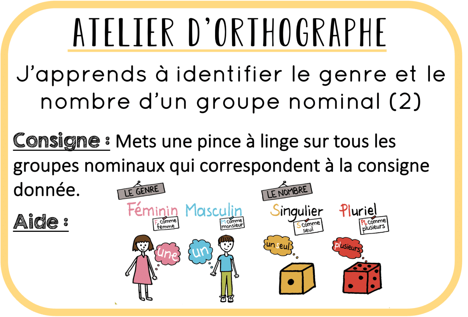 Ateliers autonomes – Orthographe – le genre et le nombre des noms