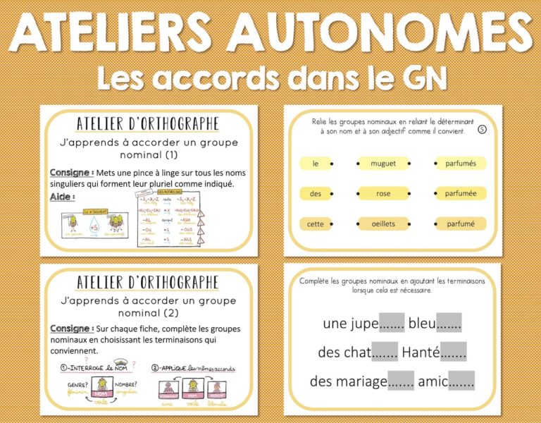 Ateliers autonomes – Orthographe – l’accord dans le groupe nominal