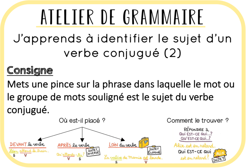 Ateliers autonomes – Grammaire – le sujet du verbe conjugué