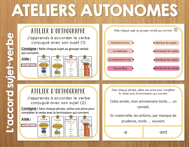 Ateliers autonomes – orthographe – l’accord du verbe avec le sujet