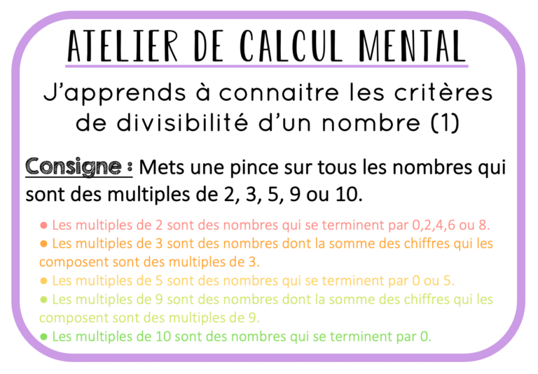 Ateliers autonomes – Calcul – les critères de divisibilité