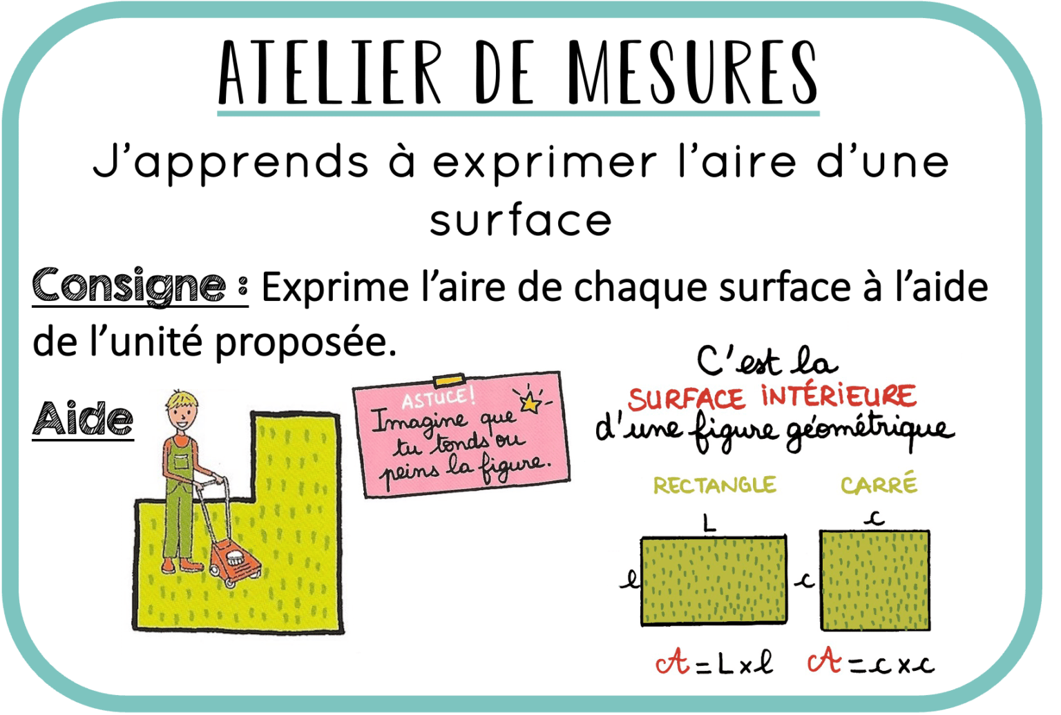 Ateliers autonomes – mesures – les aires