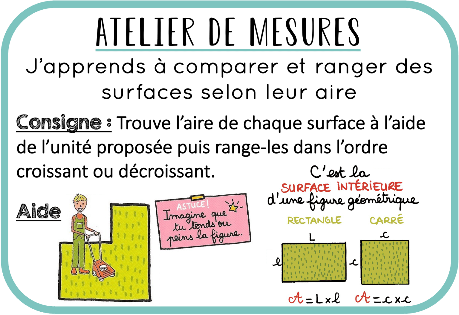 Ateliers autonomes – mesures – les aires