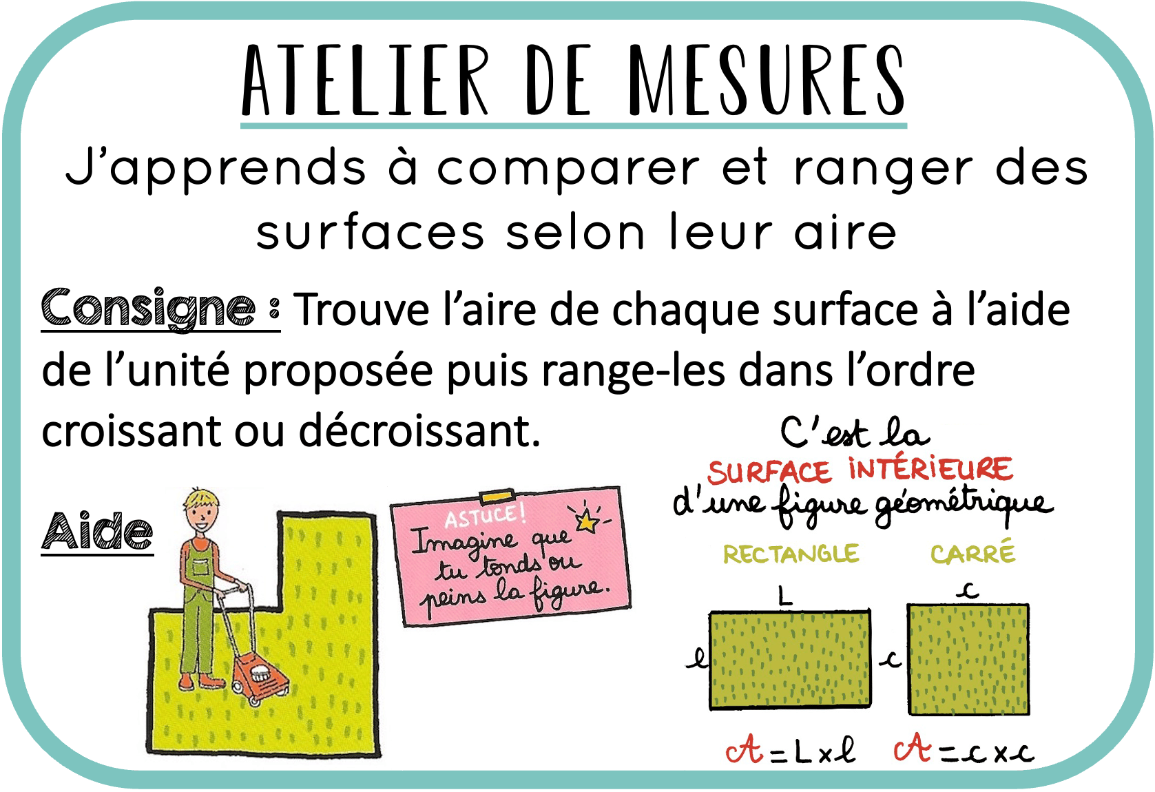 Ateliers autonomes – mesures – les aires
