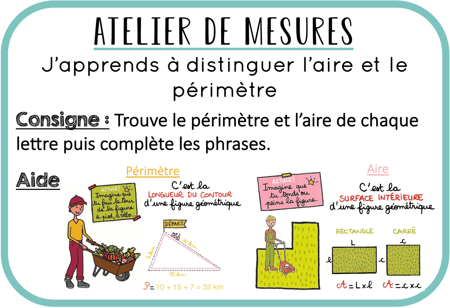 Ateliers autonomes – mesures – les aires
